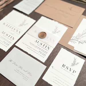 Simple Classic Ivory Wedding Invitation Set With Deckled Edge, Vellum ...