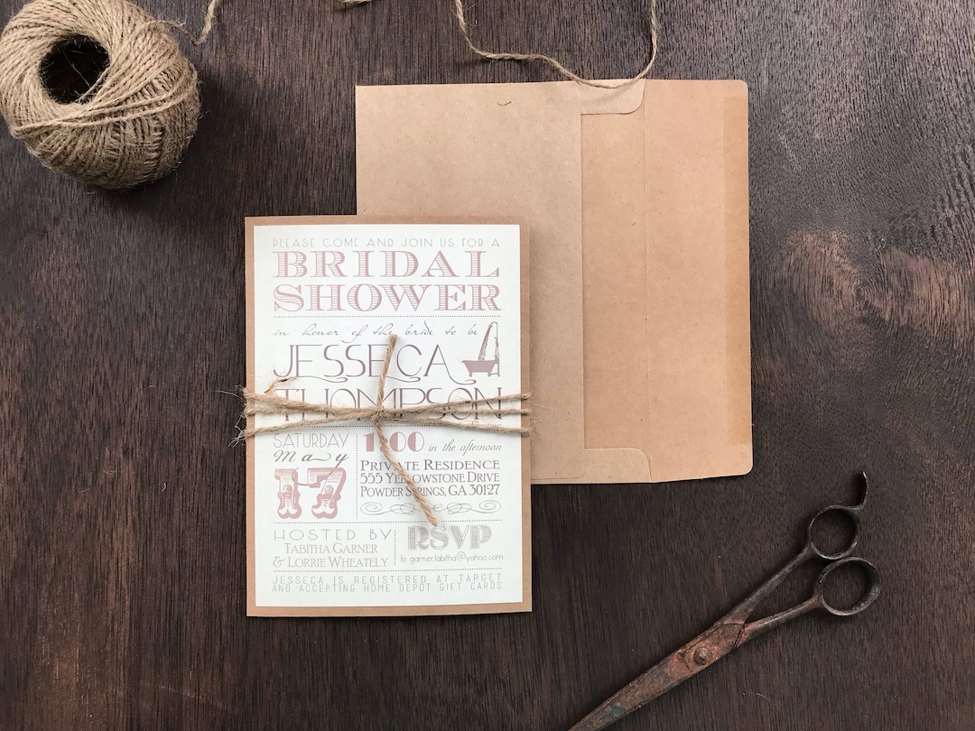 Rustic Vintage Bridal Shower Invitation Printed With a Distressed Ivory ...