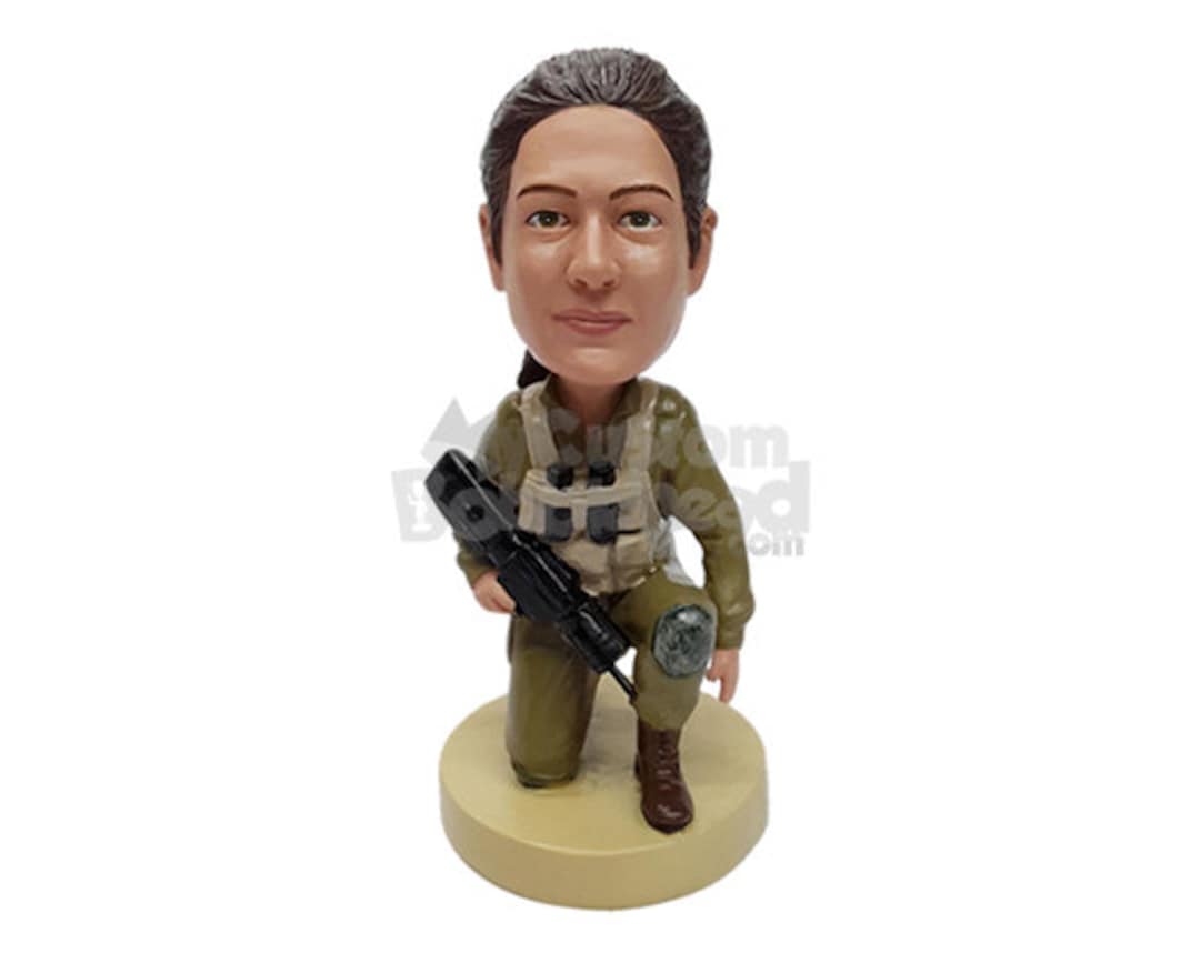 Custom Bobblehead Female Soldier Kneeling Down Holding a Gun ...