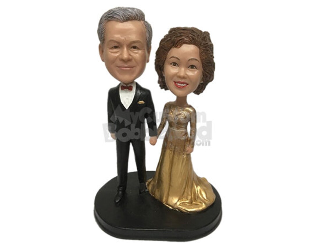 Custom Bobblehead Couple in Elegant Dress and Tux, Bridal Party Custom ...