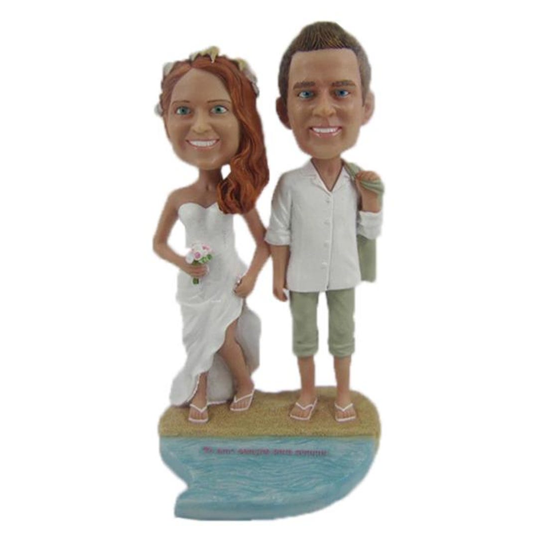 Custom Bobblehead Wedding Beach Themed Couple, Bride and Groom Beach ...