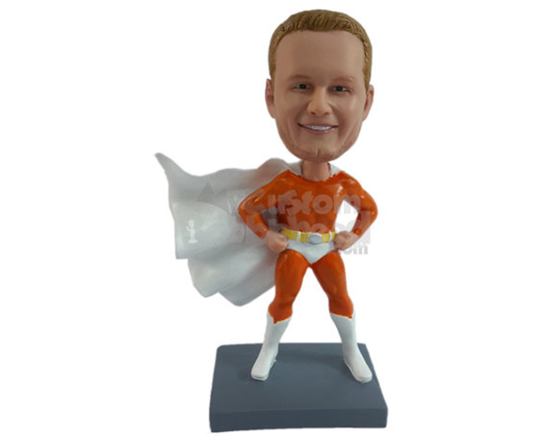Custom Bobblehead Superhero in Action Costume and Cape, Superhero ...