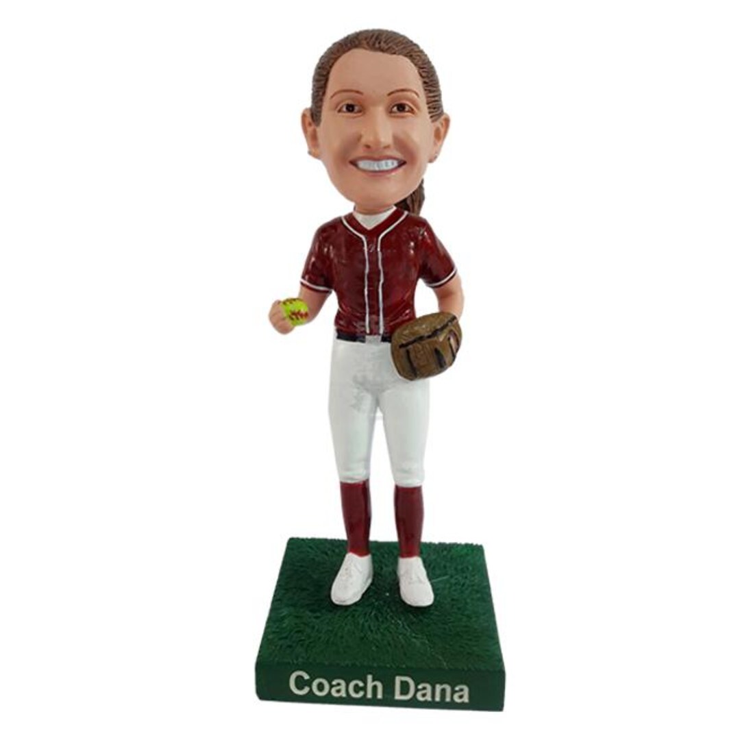 Custom Bobblehead Happy Softball Player Holding the Ball Ready to Play ...
