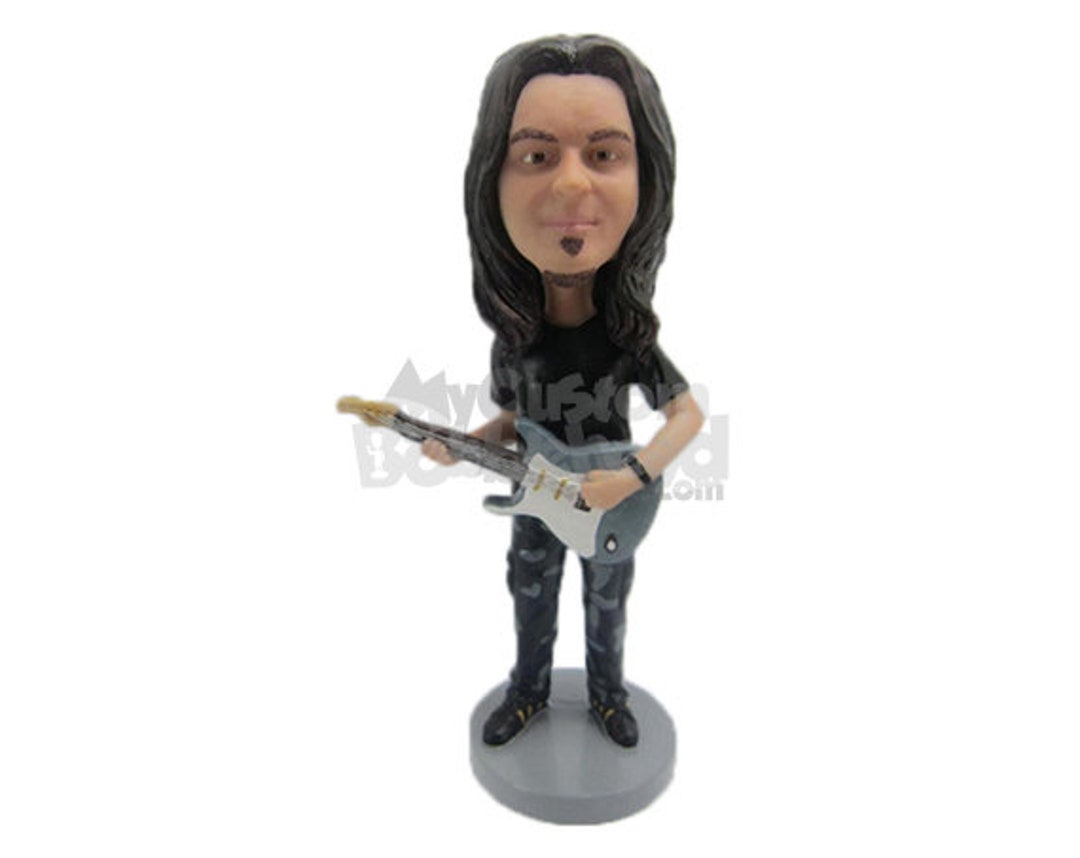 Custom Bobblehead Male in Black Outfit Playing Guitar, Guitarist Custom ...