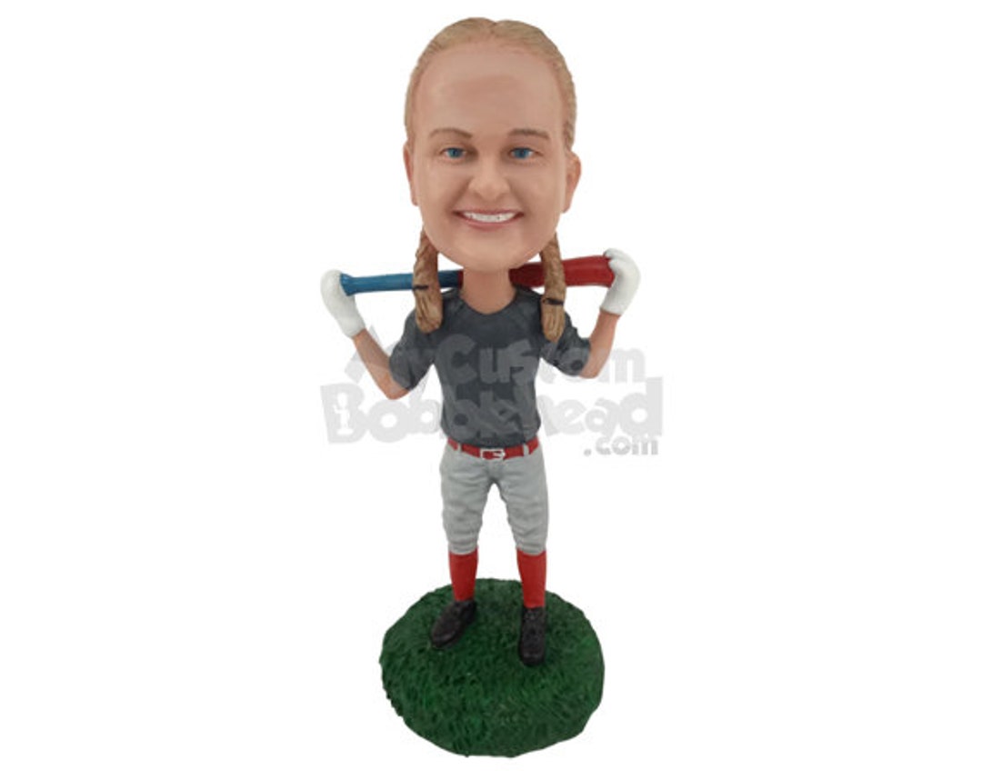 Custom Bobblehead Female Baseball Player Holding the Bat Behind ...