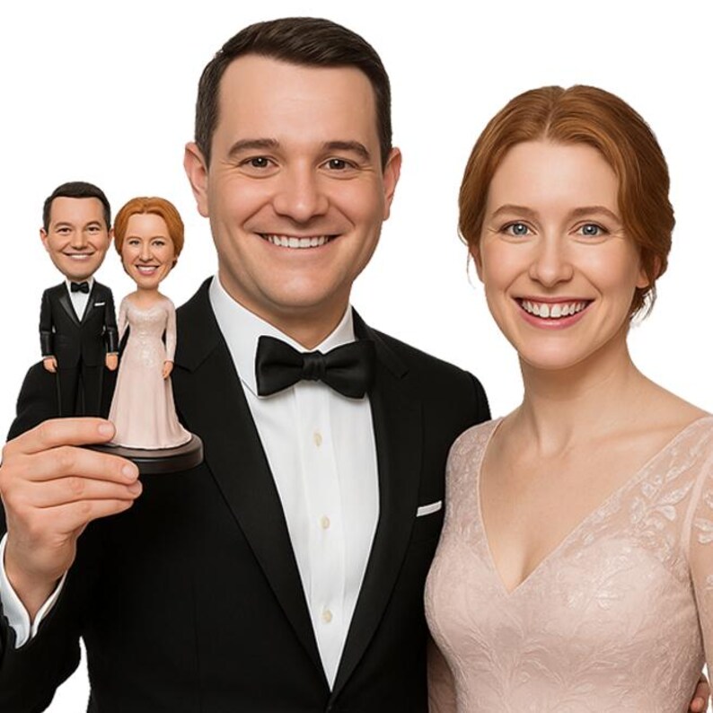 Custom Bobblehead Couple Holding Hands, Bridal Party Custom Bobblehead ...