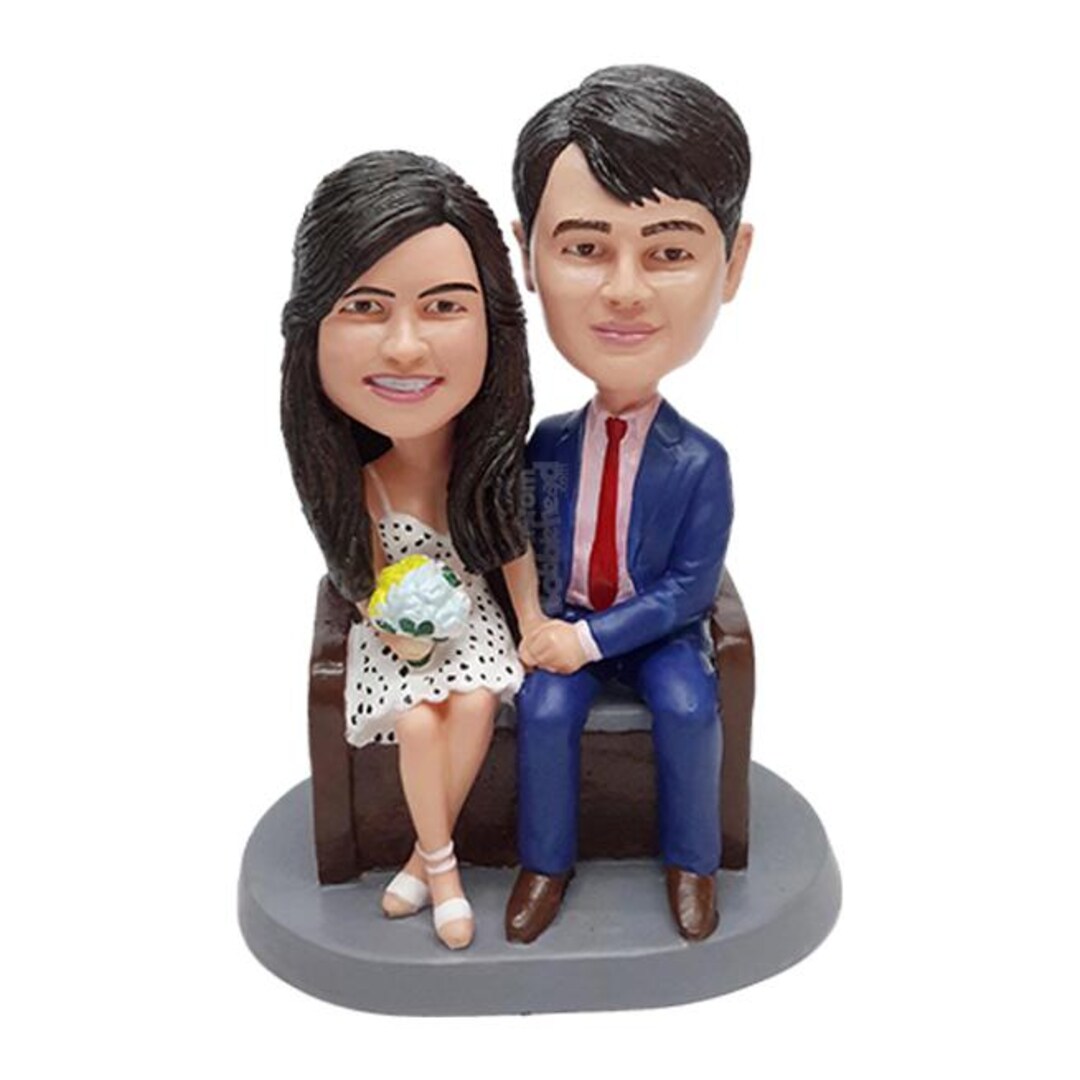 Custom Bobblehead Young Loving Couple Sitting on a Bench, Bridal Party ...