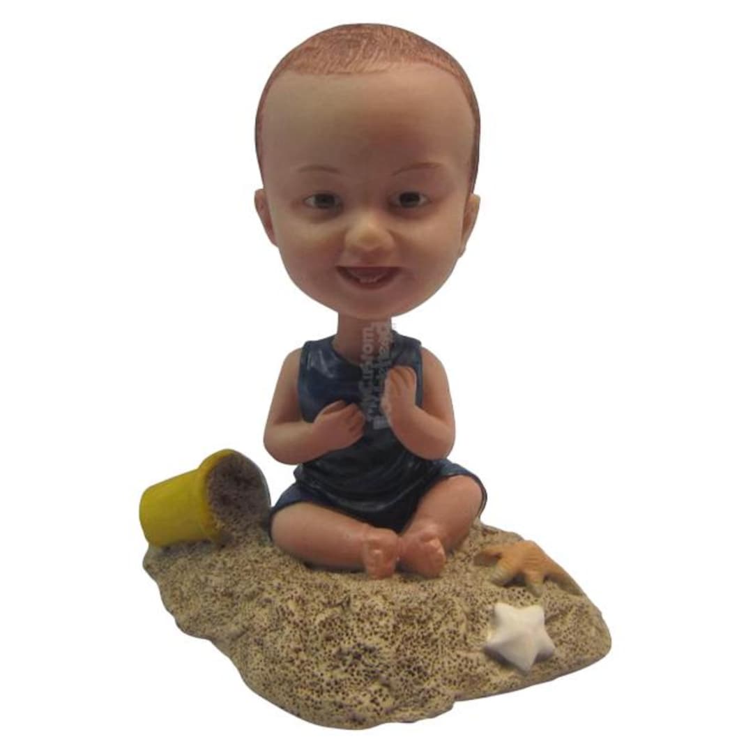 Custom Bobblehead Cute Baby at the Beach, Gorgeous Baby Sitting Custom ...
