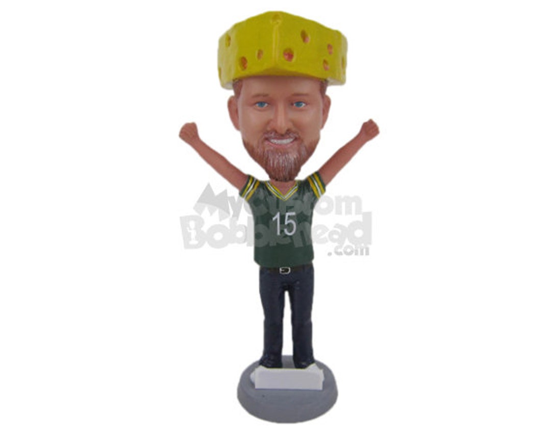 Custom Bobblehead Cheese Hat Football Fan, Cheese Hat Custom Bobblehead ...