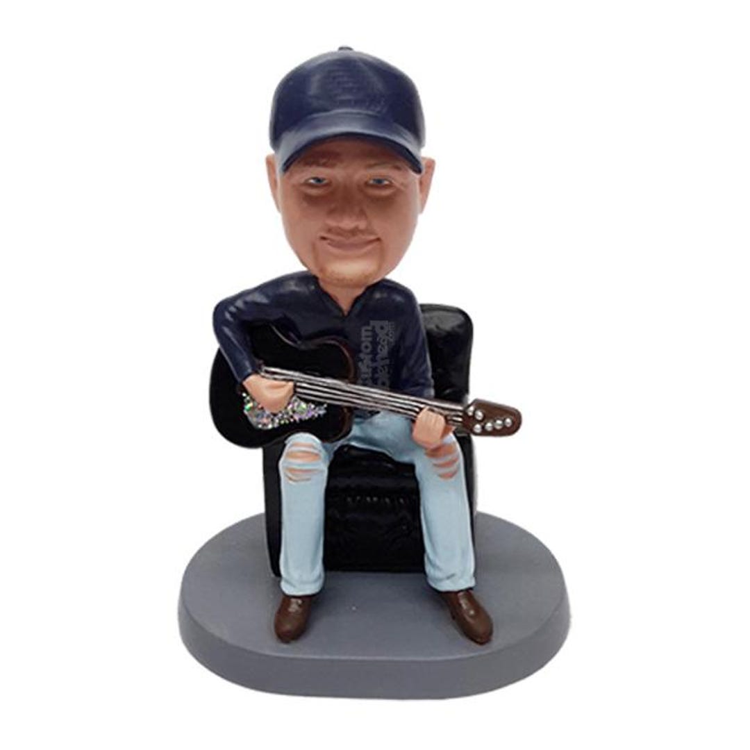 Custom Bobblehead Sitting Male Guitarist, Guitar Player Custom ...