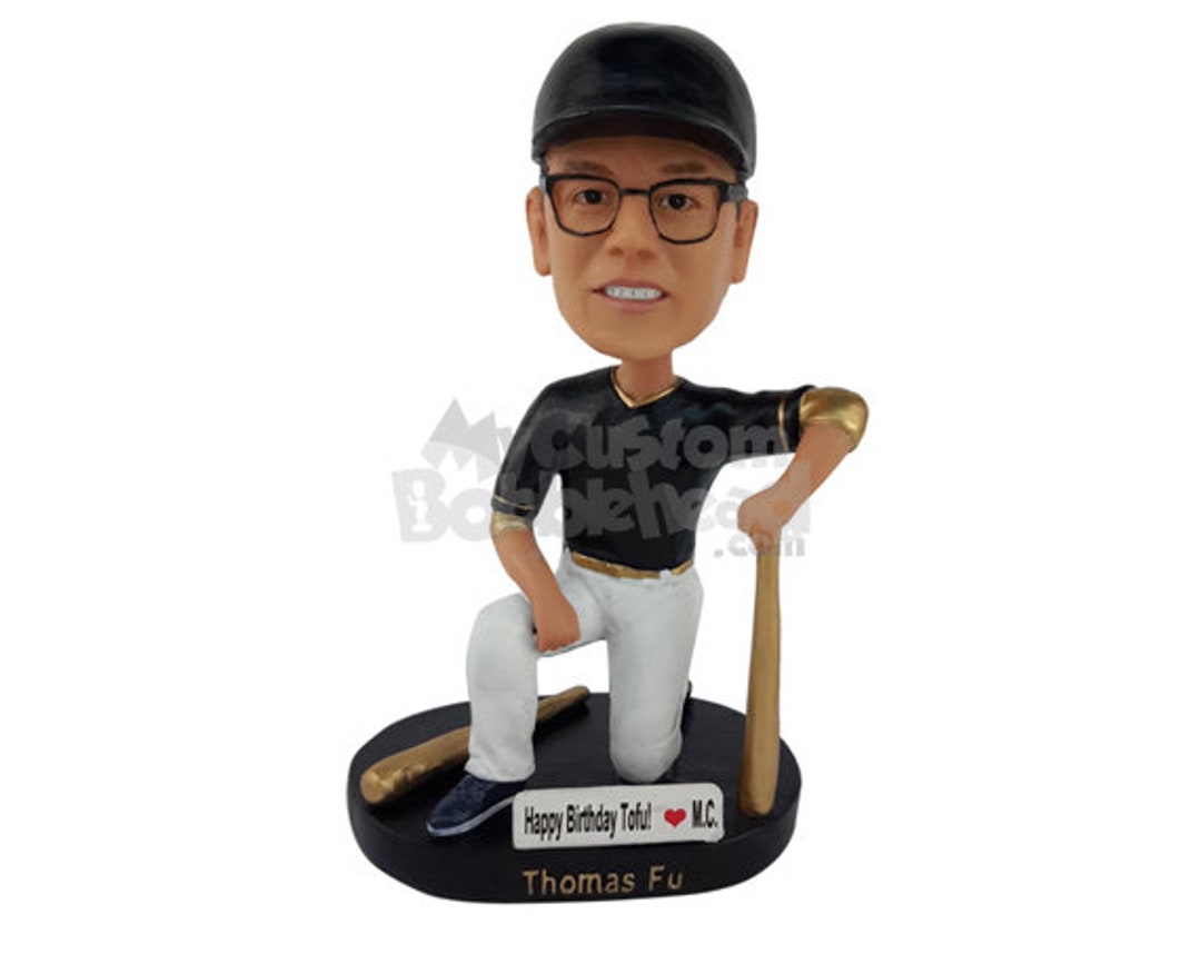 Custom Bobblehead Baseball Player Kneeling on One Knee With Bat ...