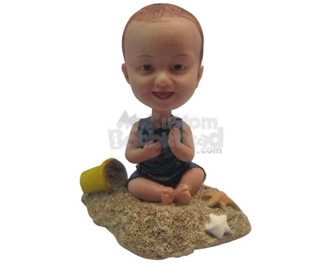Custom Bobblehead Cute Baby at the Beach, Gorgeous Baby Sitting Custom ...