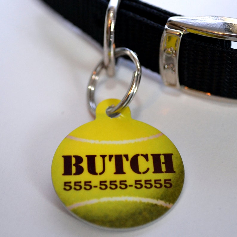Personalized Tennis Ball Pet ID Tag - CUSTOM - Key Chain, Dog Tag, Pet ...