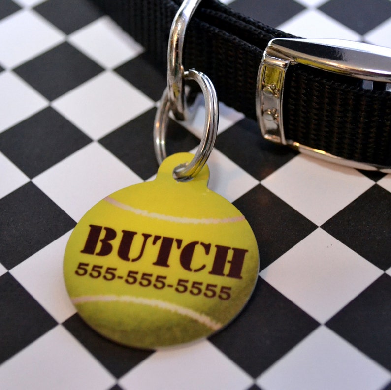 Personalized Tennis Ball Pet ID Tag - CUSTOM - Key Chain, Dog Tag, Pet ...