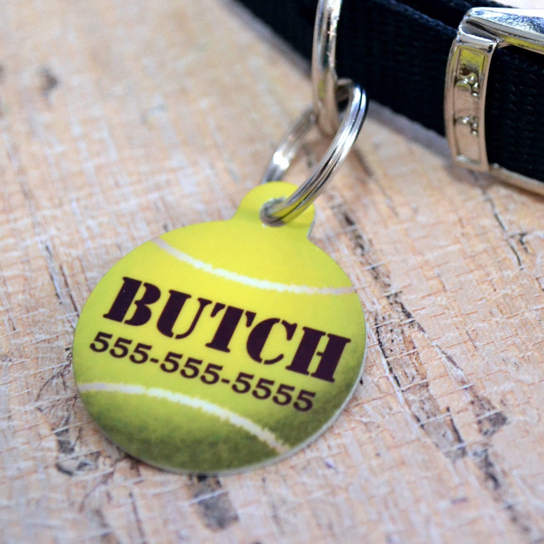 Personalized Tennis Ball Pet ID Tag - CUSTOM - Key Chain, Dog Tag, Pet ...
