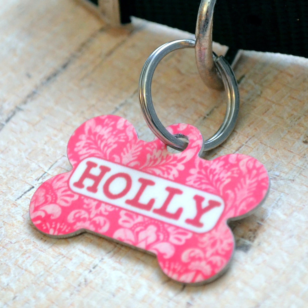 Personalized Hot Pink Damask Pet ID Tag - CUSTOM - Dog Tag, Leash Tag ...