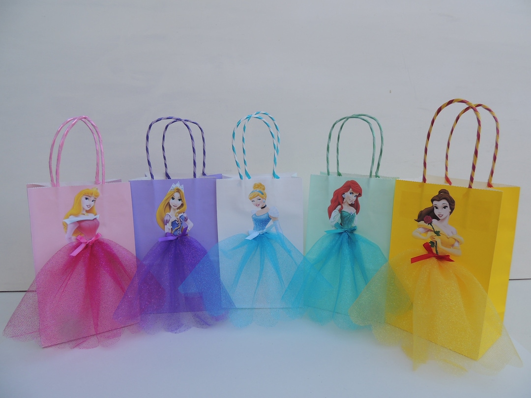 Disney Princess Birthday Goody Favor Glitter Tutu Bags Thank You Tags ...