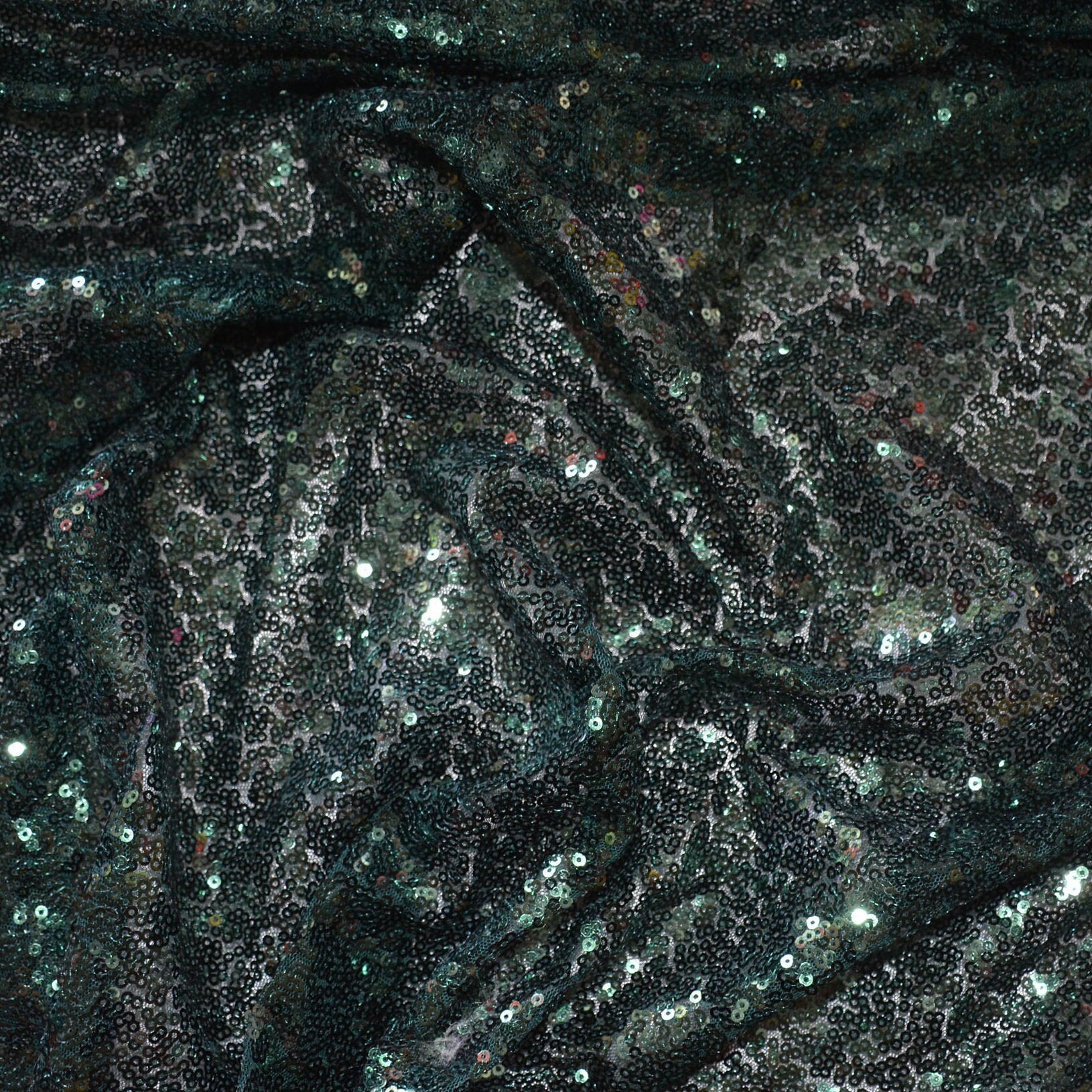 JN00584 Forest Green Slight Stretch Mesh 2" Salvage Full 3mm Sequins ...