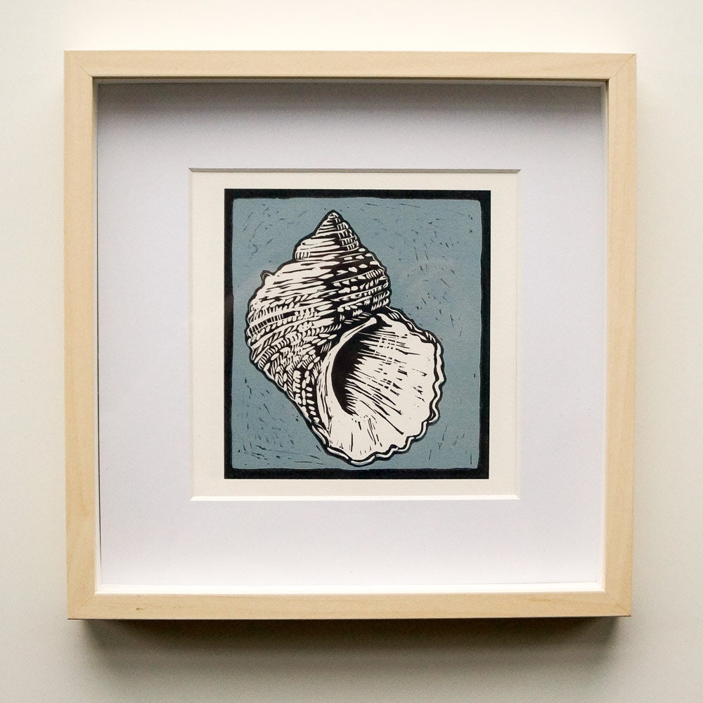 Shell Lino print handmade card handmade card beach design | Etsy