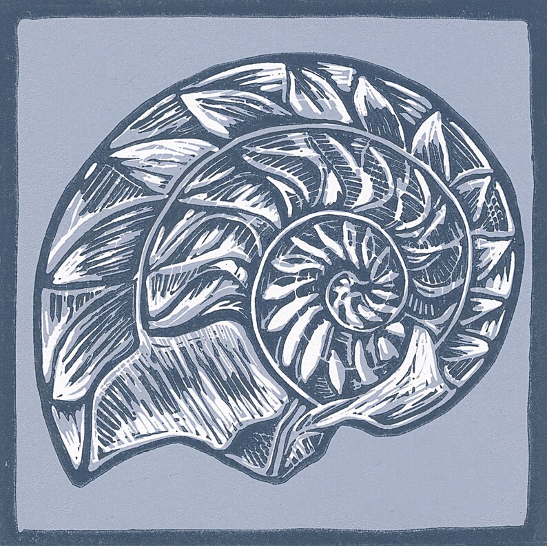 Shell lino print set of 4 handmade Greeting Cards recycled | Etsy