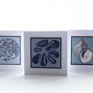 Shell Lino Print Set of 4 Handmade Greeting Cards | Recycled Lino Print ...