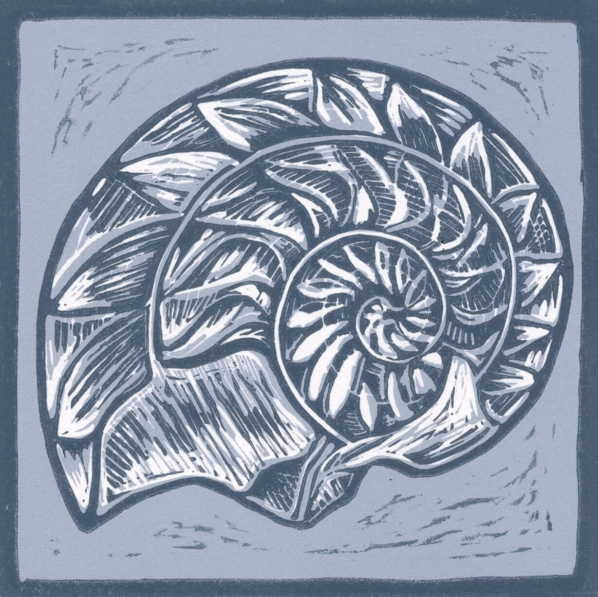 Nautilus shell Lino card — Kate Watkins | Artist & Printmaker