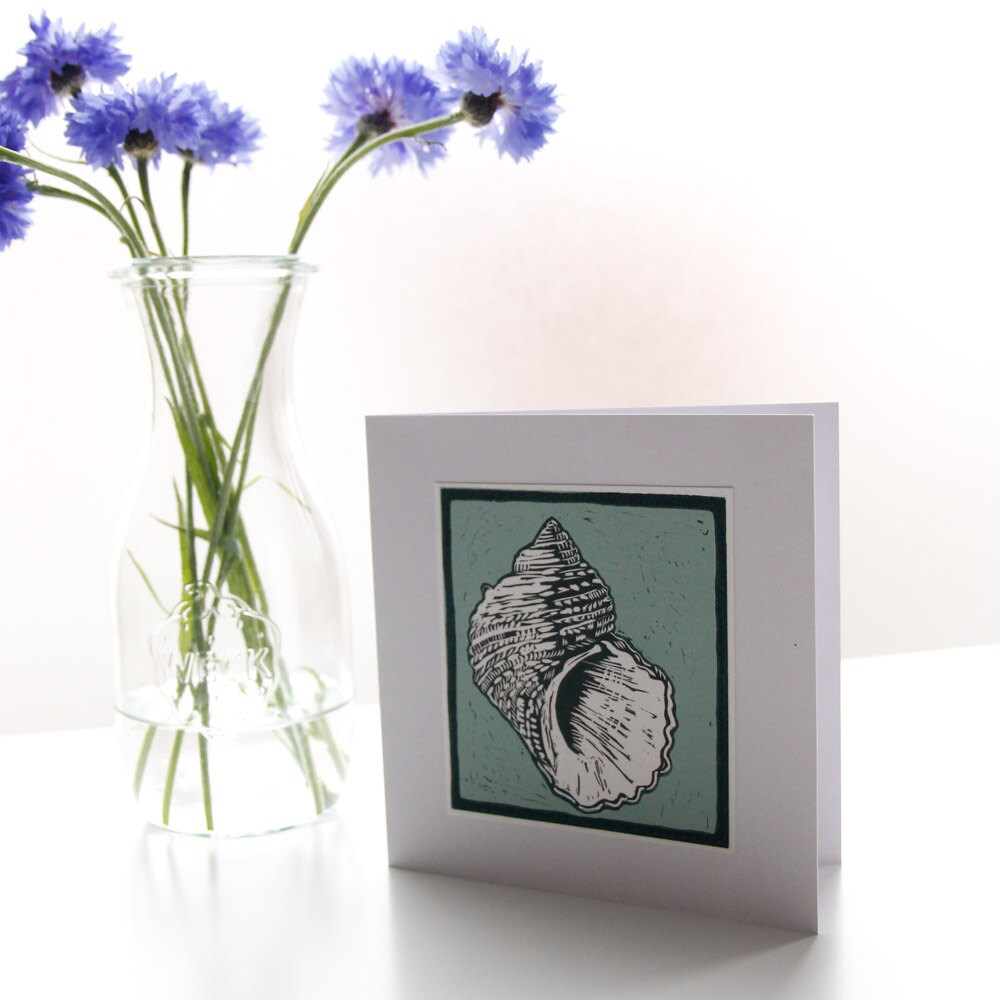 Shell Lino Print Handmade Card - Etsy