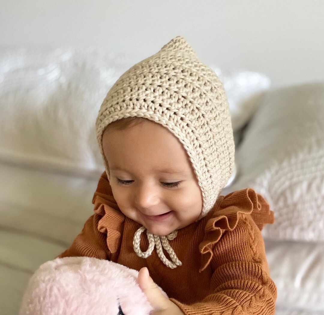 Baby Pixie Bonnet, Crochet Super Soft Bonnet, Newborn Hat With Ties ...