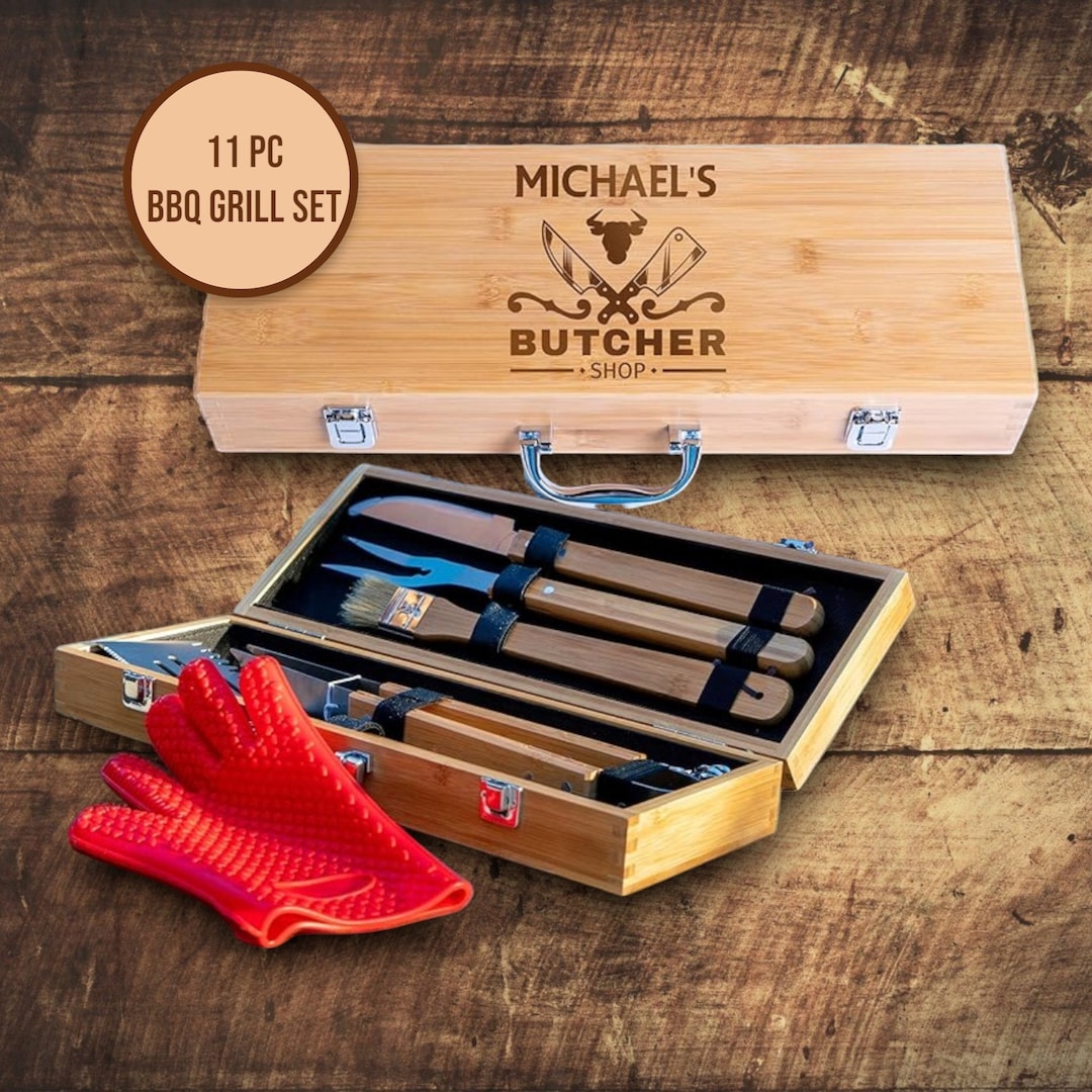 Custom Dad BBQ Grill Set, Engraved Grilling Set, Men's BBQ Gift, Father ...