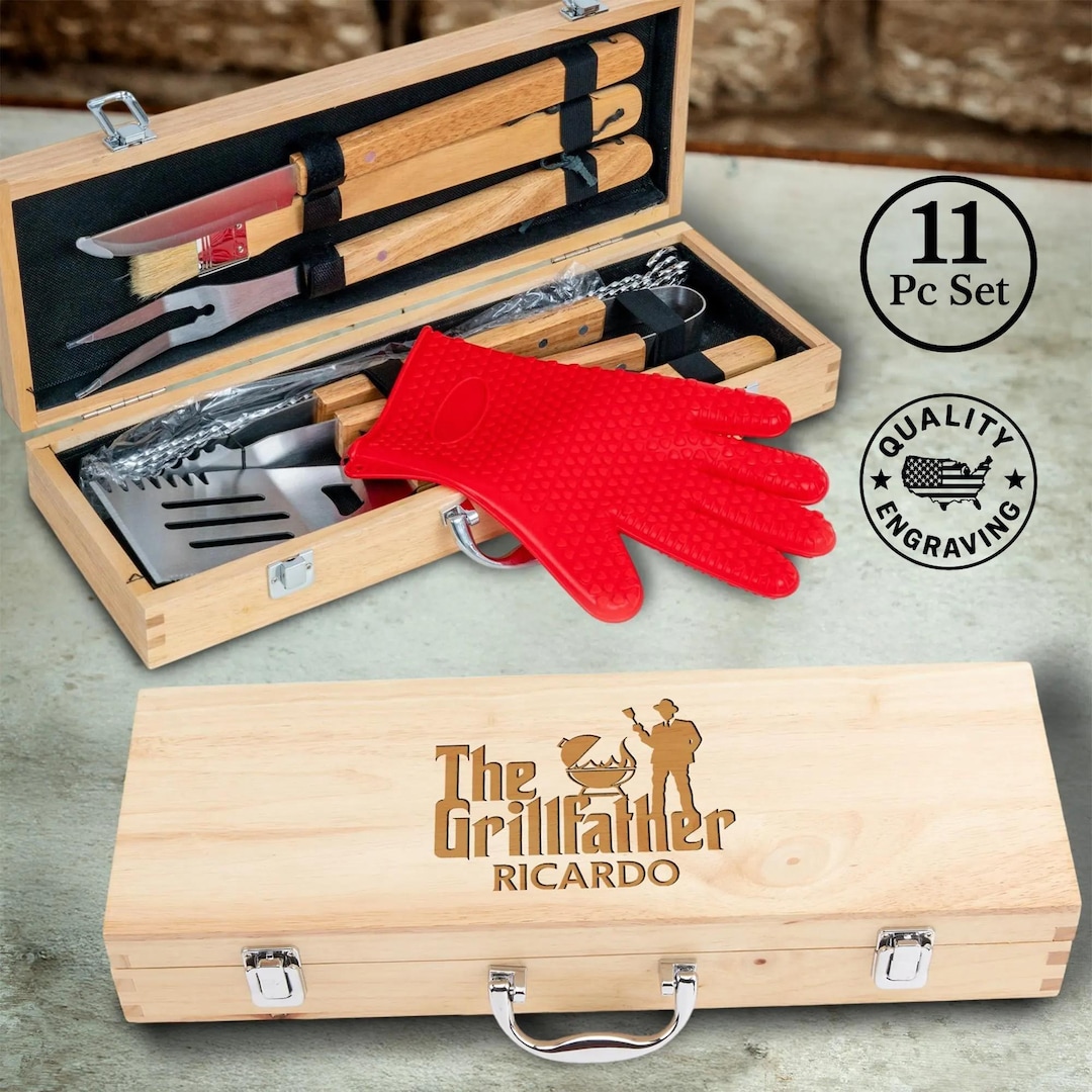 Personalized Bbq Grill Set for Men, Custom Barbecue Tool Kit With Case ...