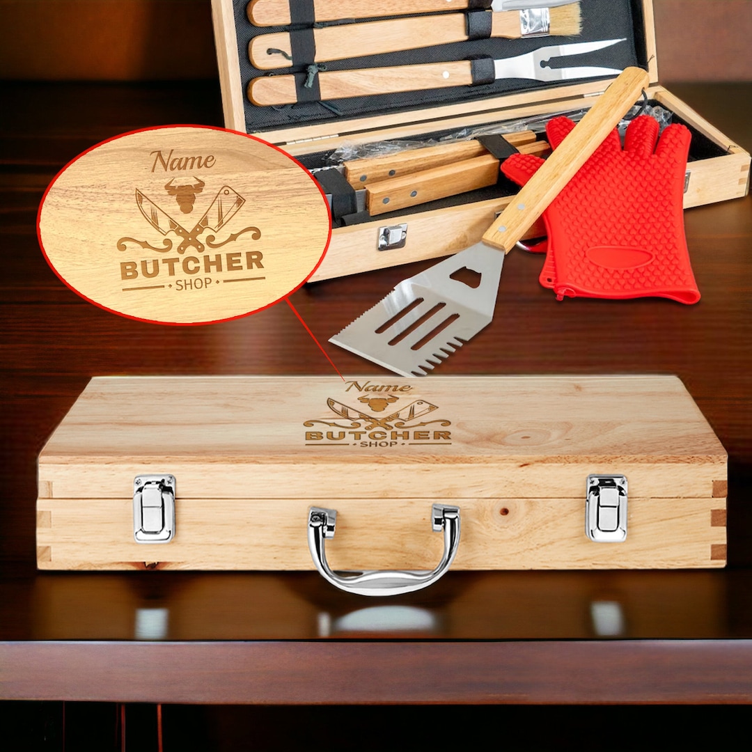 Custom Dad BBQ Grill Set, Engraved Grilling Set, Men's BBQ Gift, Father ...