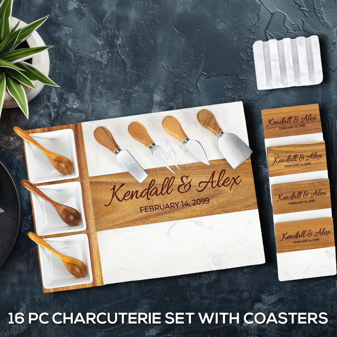 11 Piece Charcuterie Board Set, Marble Charcuterie Serving Board ...