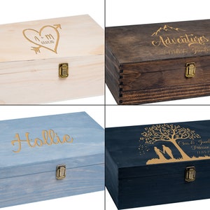 Wood Memory Box, Rustic Wooden Keepsake Box, Personalized Engraved Gift ...