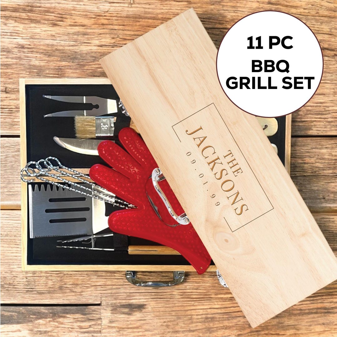 Custom Dad BBQ Grill Set, Engraved Grilling Set, Men's BBQ Gift, Father ...