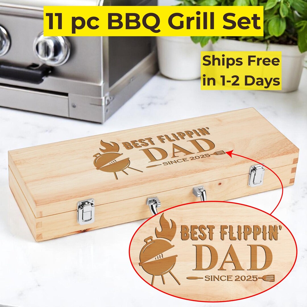 Custom Dad BBQ Grill Set, Engraved Grilling Set, Men's BBQ Gift, Father ...