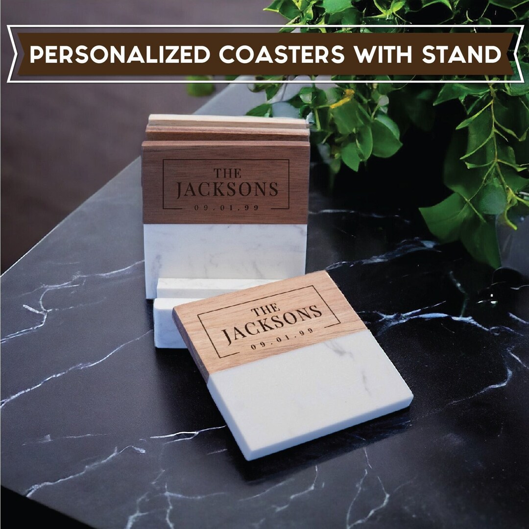 Personalized Marble Wood Coaster Wedding Gift Housewarming Gift Custom ...