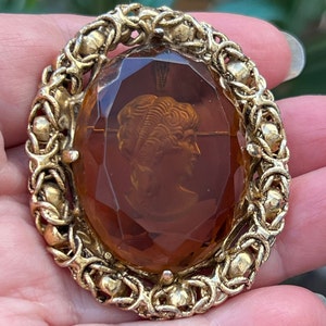 Pauline Rader Topaz Glass Cameo Intaglio Brooch Pendant - Etsy