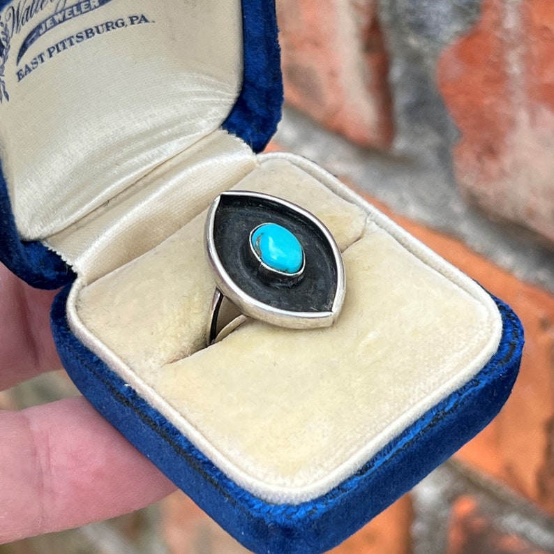 Navajo Wilton Carviso Jr Sterling Turquoise Shadowbox Ring - Etsy