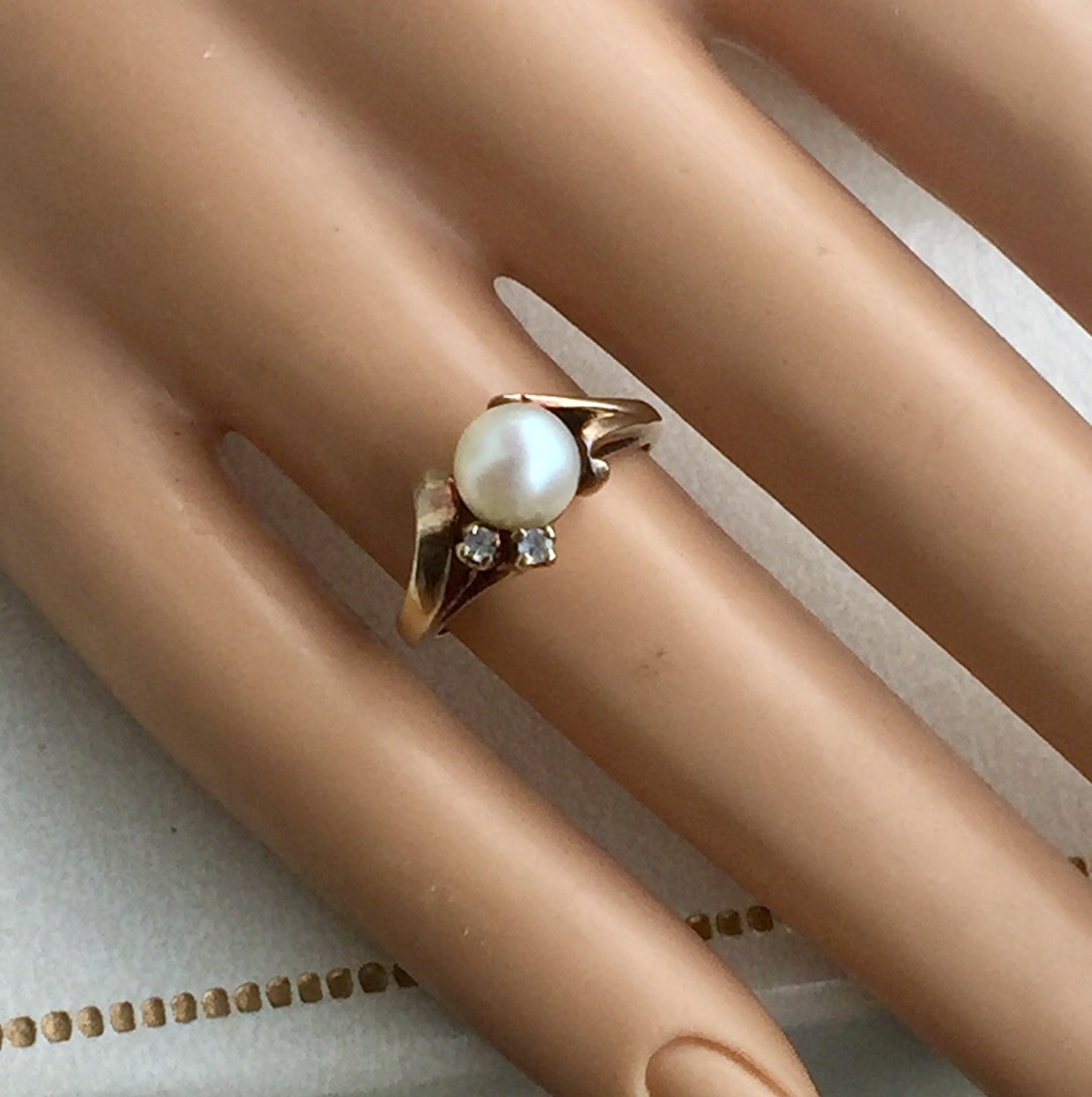 10K Dason Pearl & Diamond Accent Ring Yellow Gold Size 5 - Etsy