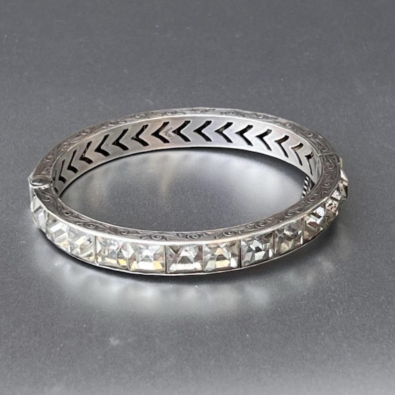 Art Deco Sterling Channel-Set Crystal Bangle Bracelet… - Gem