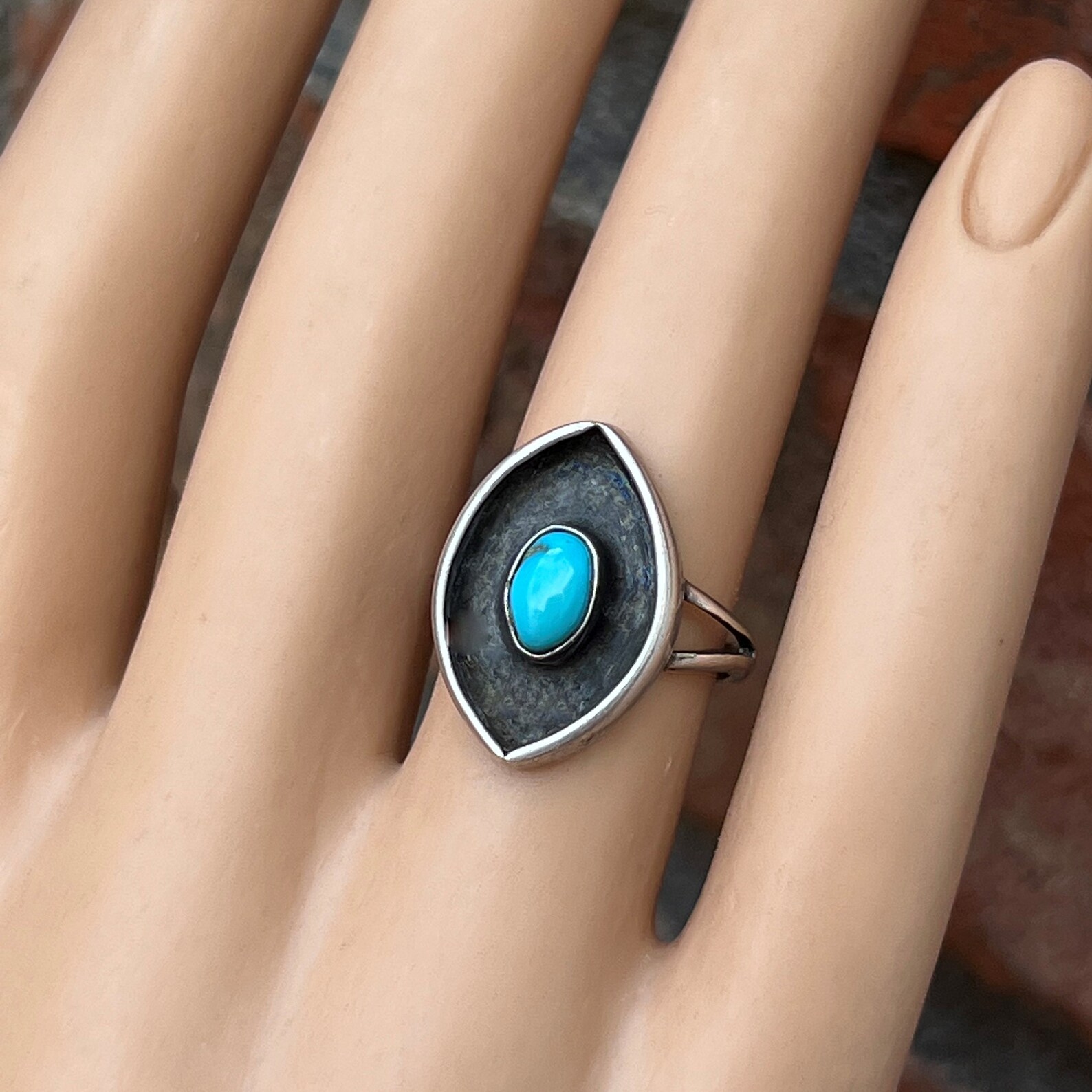 Navajo Wilton Carviso Jr Sterling Turquoise Shadowbox Ring - Etsy