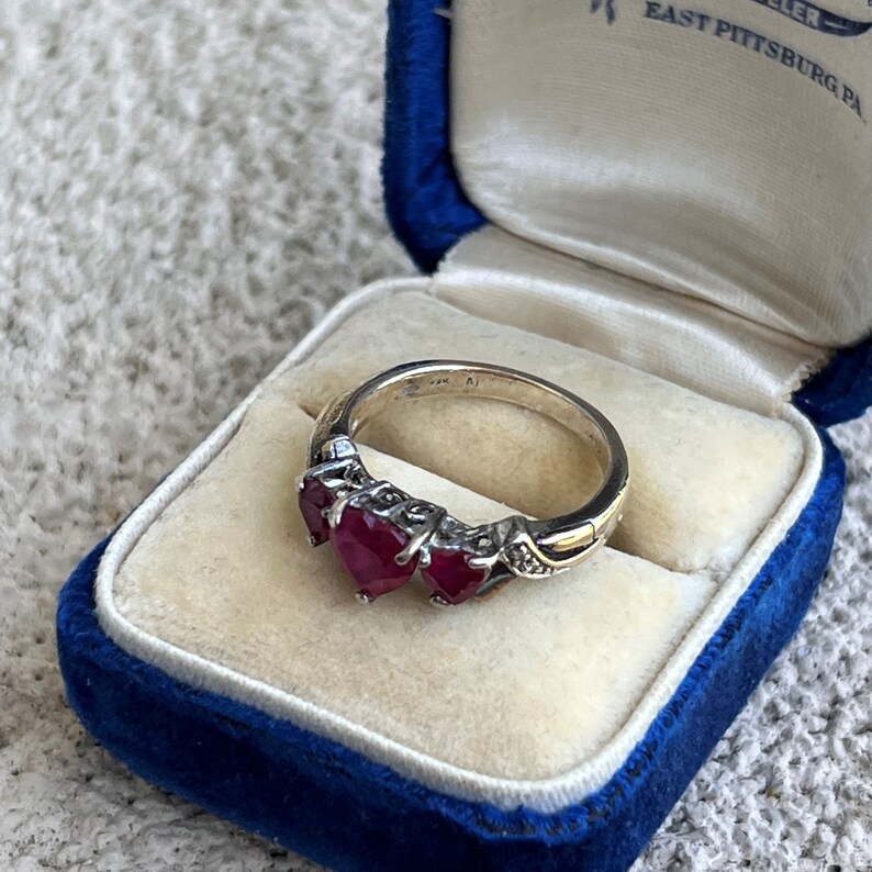 14K & Sterling Lab Ruby Heart Ring 3.5 Grams Size 5.5 - Etsy