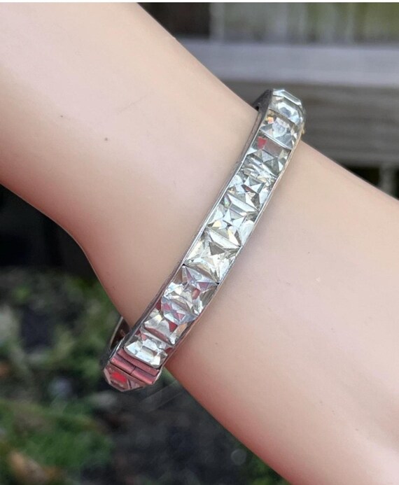Art Deco Sterling Channel-Set Crystal Bangle Bracelet… - Gem