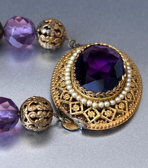 Art Deco Era Napier Amethyst Purple Glass & Gilt Bras… - Gem