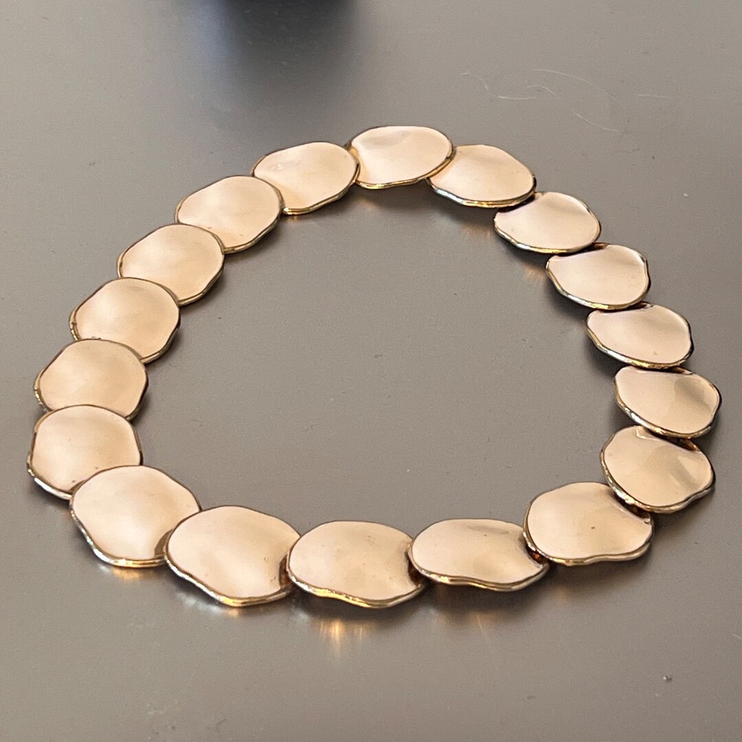 Vintage KJL Cream Enamel Pebble Shape Panel Link Necklace, Kenneth Jay ...