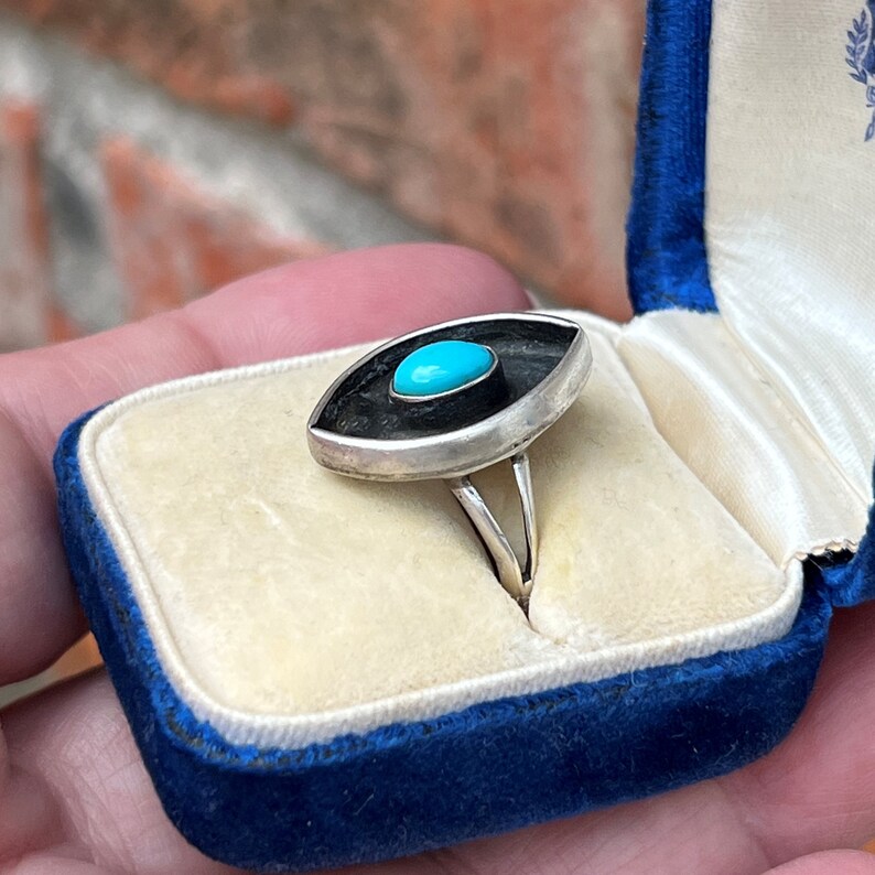 Navajo Wilton Carviso Jr Sterling Turquoise Shadowbox Ring - Etsy