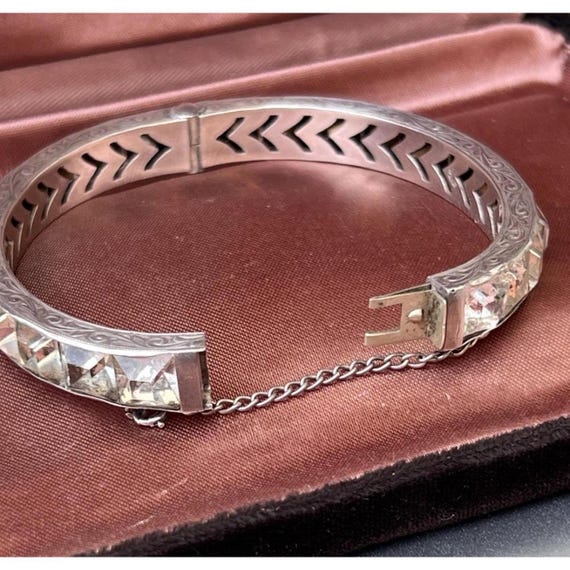 Art Deco Sterling Channel-Set Crystal Bangle Bracelet… - Gem