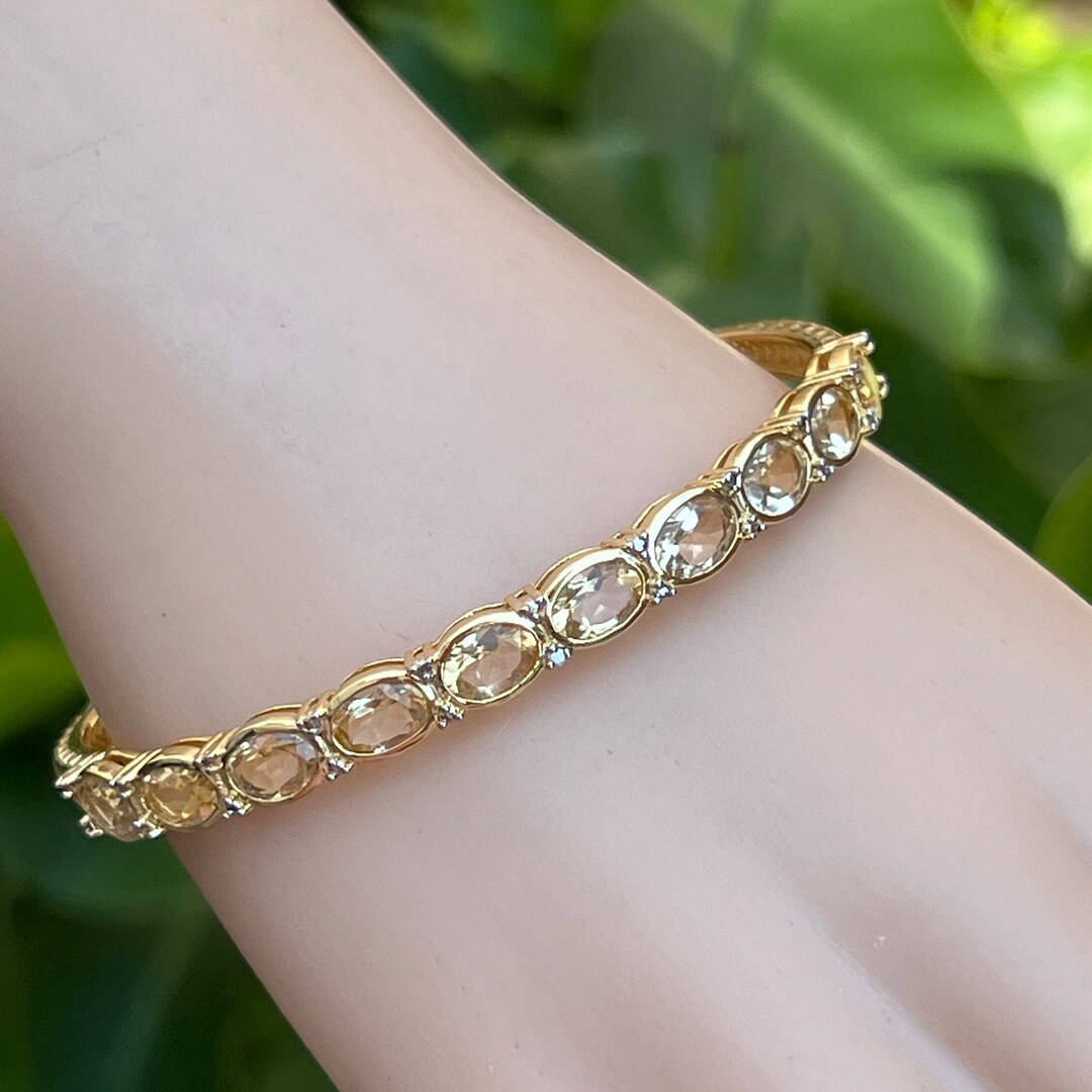 Vintage DK Sterling Vermeil Citrine Cuff Bracelet, Open Back, Bezel Set ...