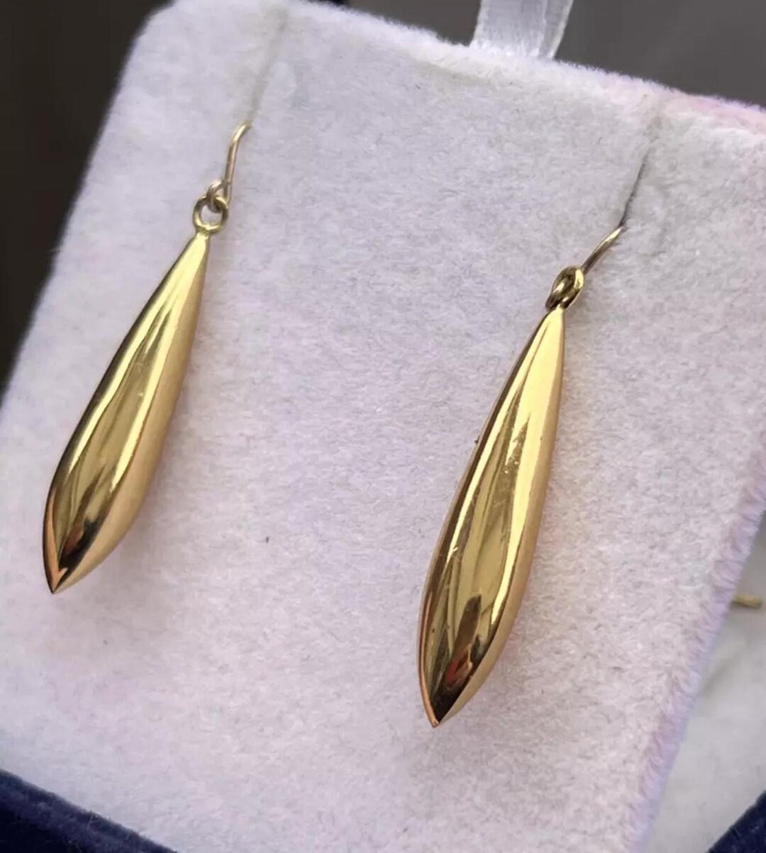 Vintage 10K Torpedo Drop Earrings, French Hooks, Yellow Gold - Etsy