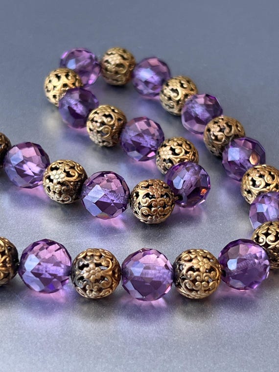 Art Deco Era Napier Amethyst Purple Glass & Gilt Bras… - Gem